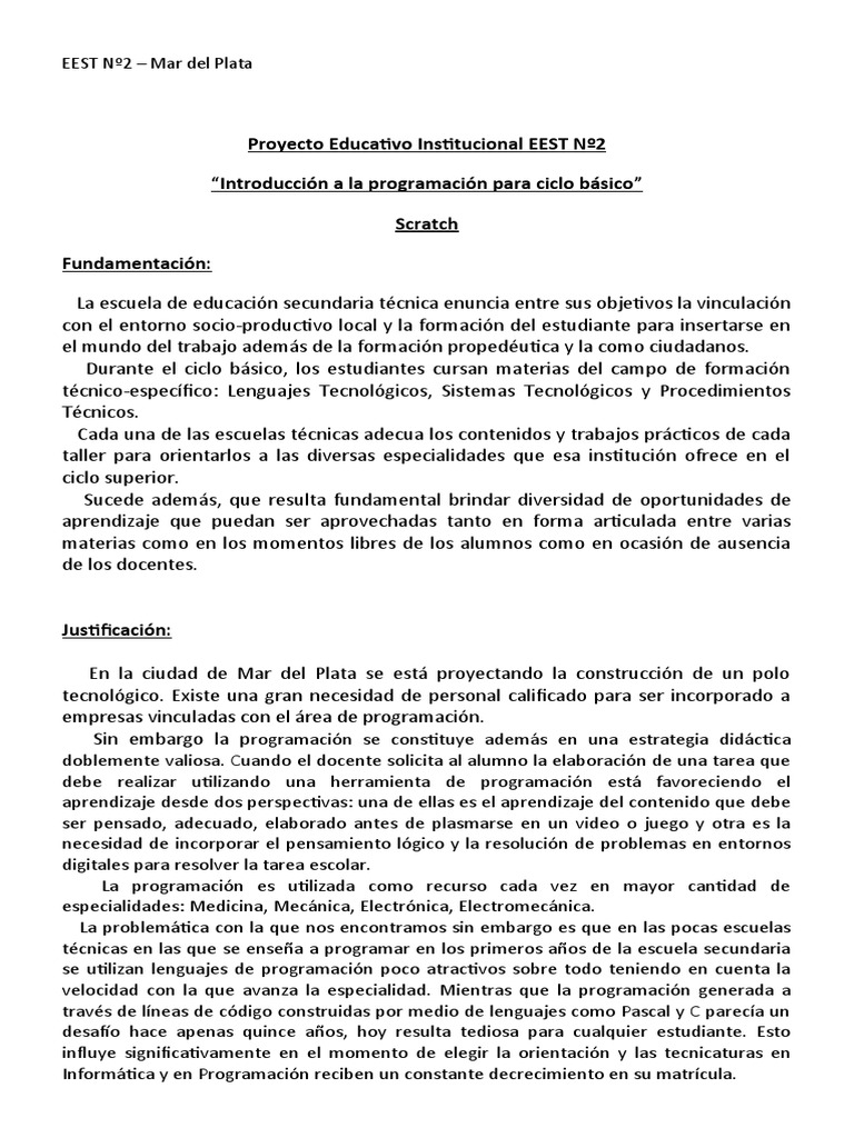 Proyecto Educativo Scratch | PDF Proyecto Educativo Scratch | PDF