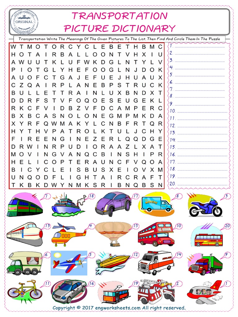 Transportation Write The Meanings of The Given Pictures To The List ...