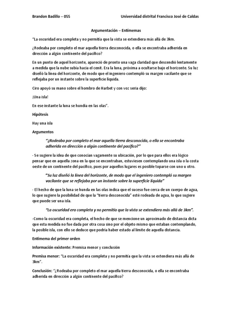 Ejercicio de Entimema - La Isla Misteriosa | PDF