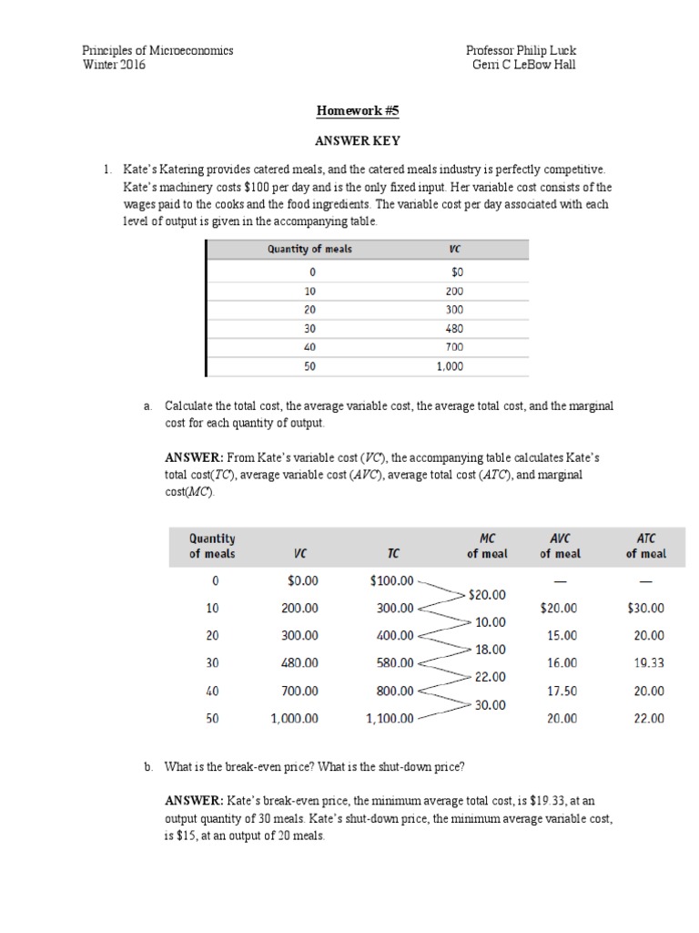 Answer Key: Homework #5 | Download Free PDF | Marginal Cost | Profit (Economics)