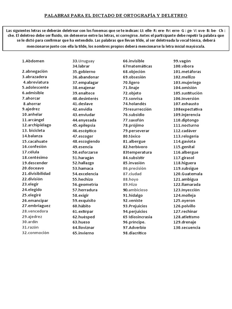 Palabras para Deletreo y Dictado | PDF