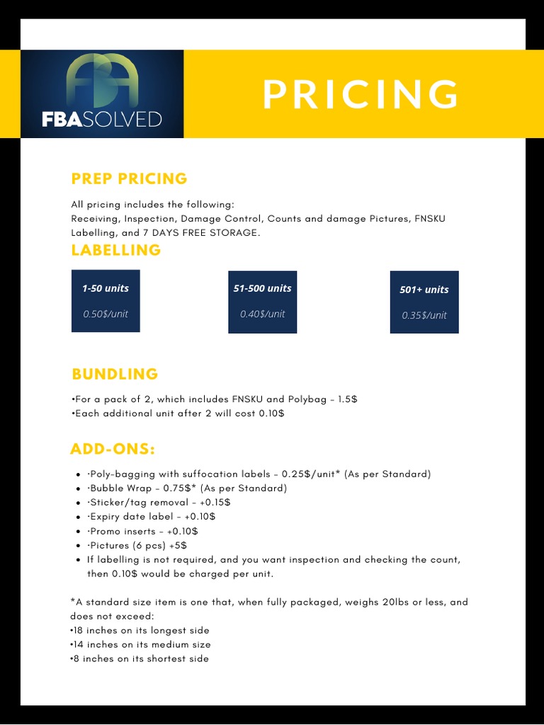 A Comprehensive Guide to PREP Pricing: Labelling, Bundling, Add-Ons, Boxes, Storage, and More | PDF