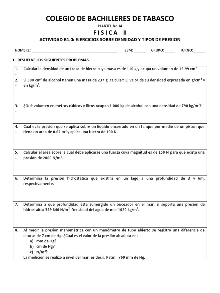 3a. - Ejercicios Densidad y Presiones - 1 | PDF