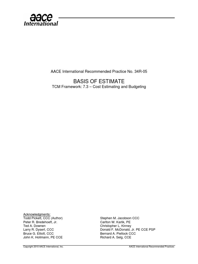 34R-05 - Basis of Estimate - AACE International PDF | PDF ...
