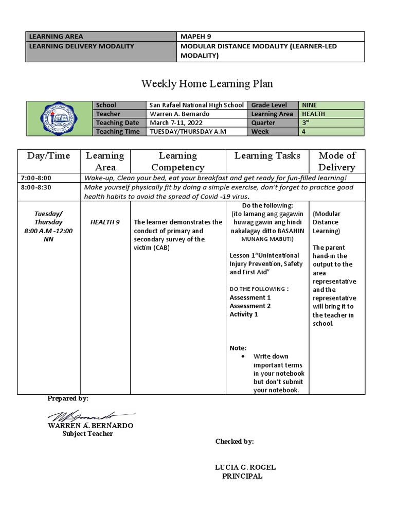 Mapeh-Whlp 4 Health | PDF | First Aid | Safety