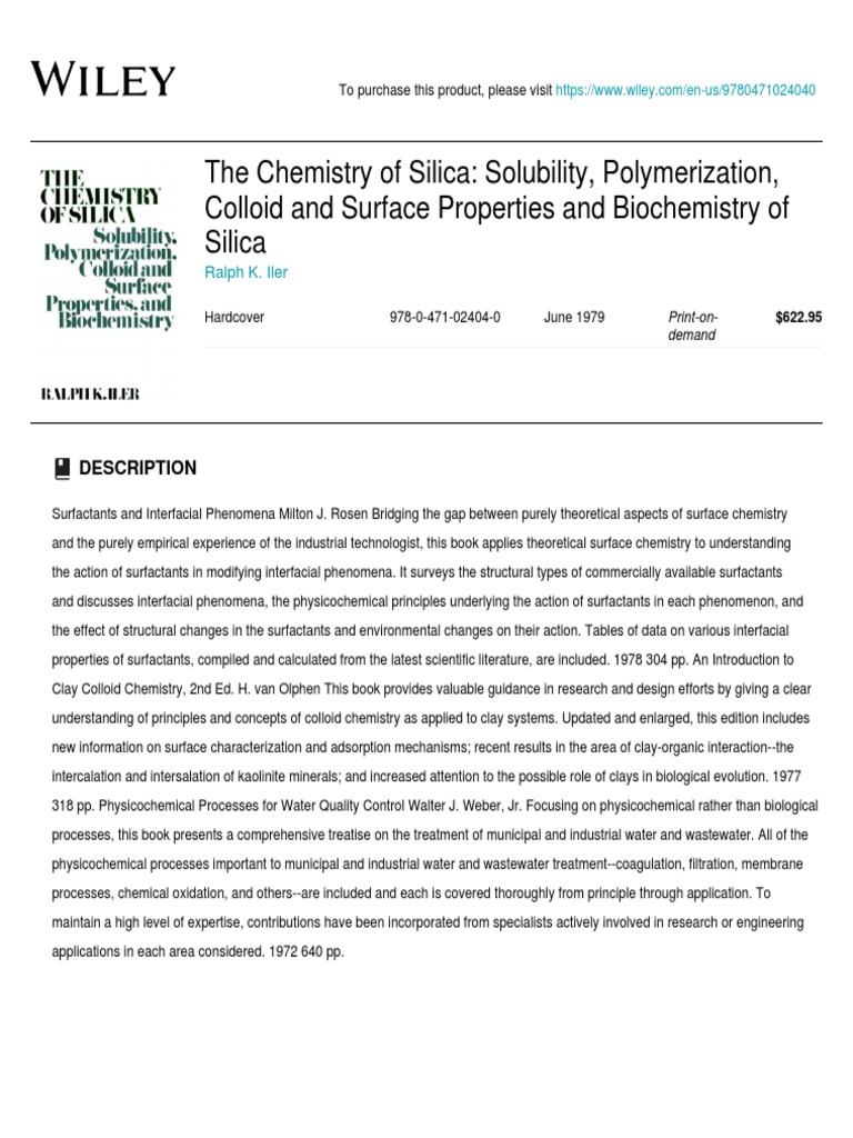 Wiley - The Chemistry of Silica - Solubility, Polymerization, Colloid and Surface Properties and ...
