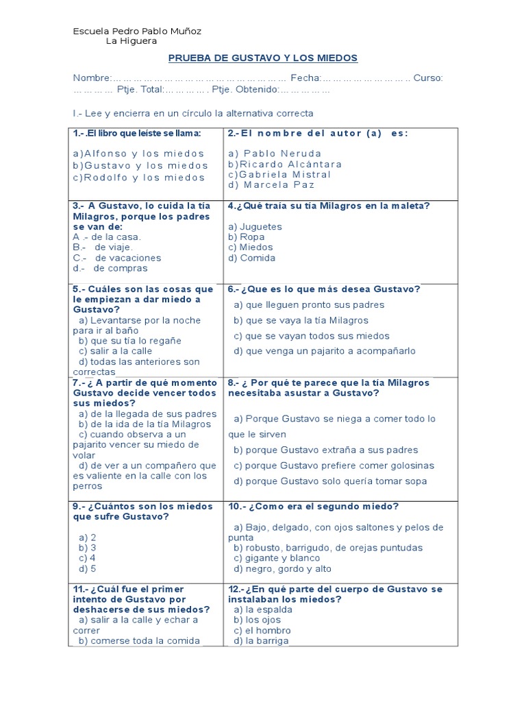 Prueba 3 de Gustavo y Los Miedos | PDF