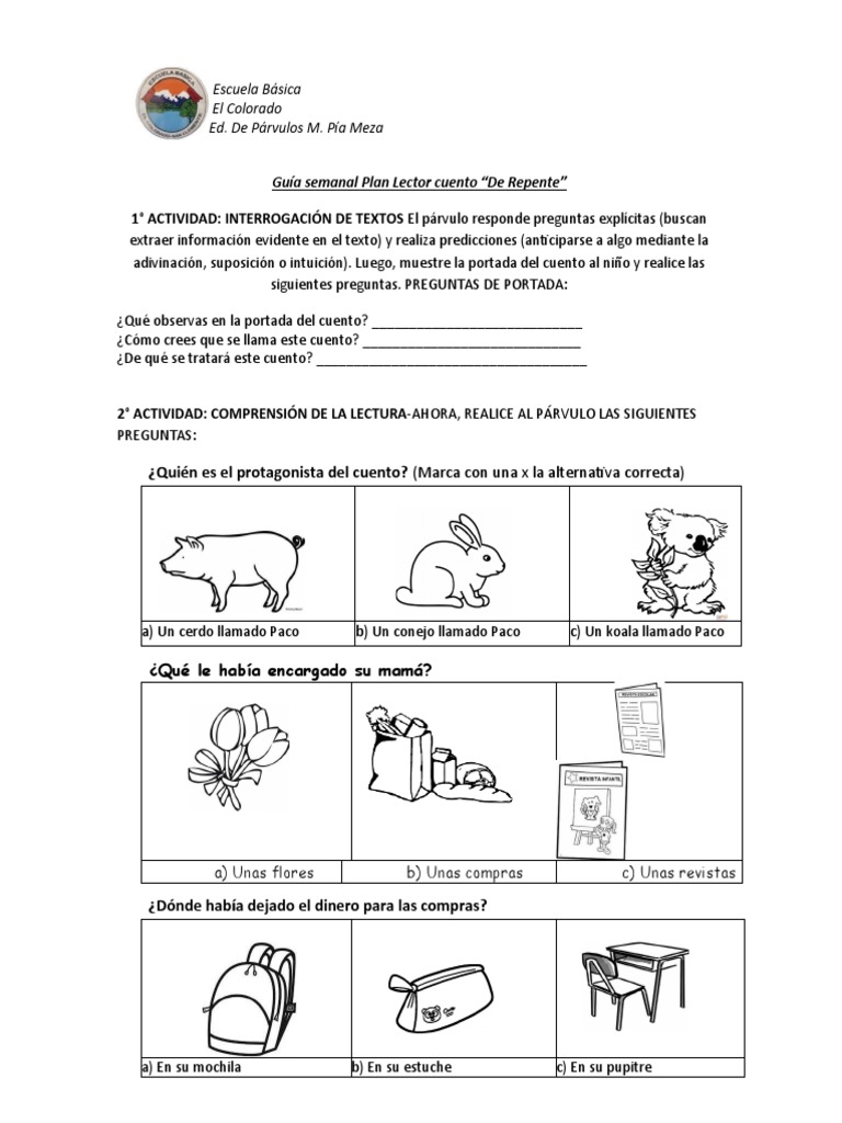 Actividades para el cuento "De Repente" | PDF