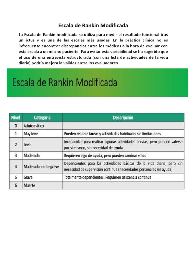 Escala de Rankin Modificada en Ictus | PDF | Enfermedades y trastornos ...