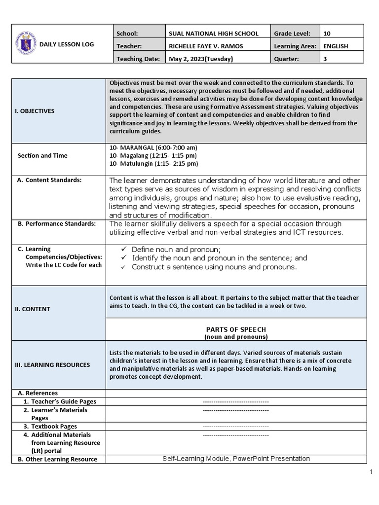 Parts of Speech DLP | PDF | Grammatical Number | Noun