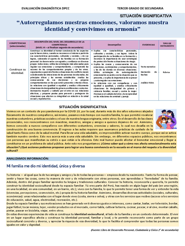 2023 S3 Evaluación Diagnóstica DPCC | PDF | Las emociones | Evaluación