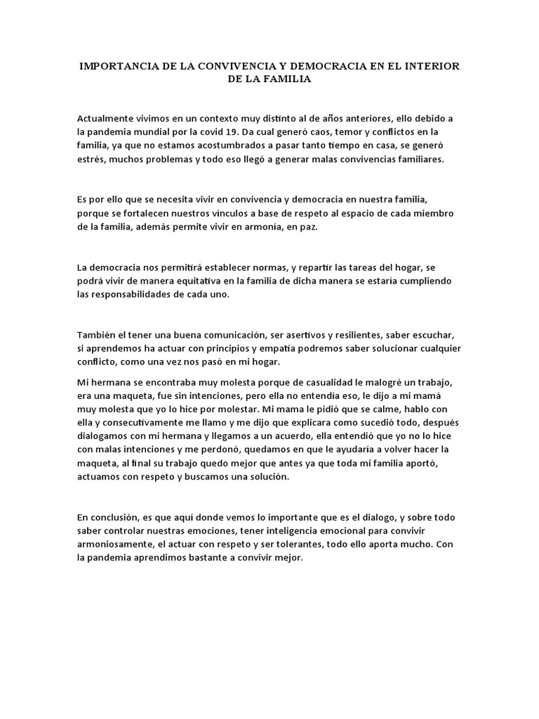 Importancia de La Convivencia y Democracia en El Interior de La Familia ...