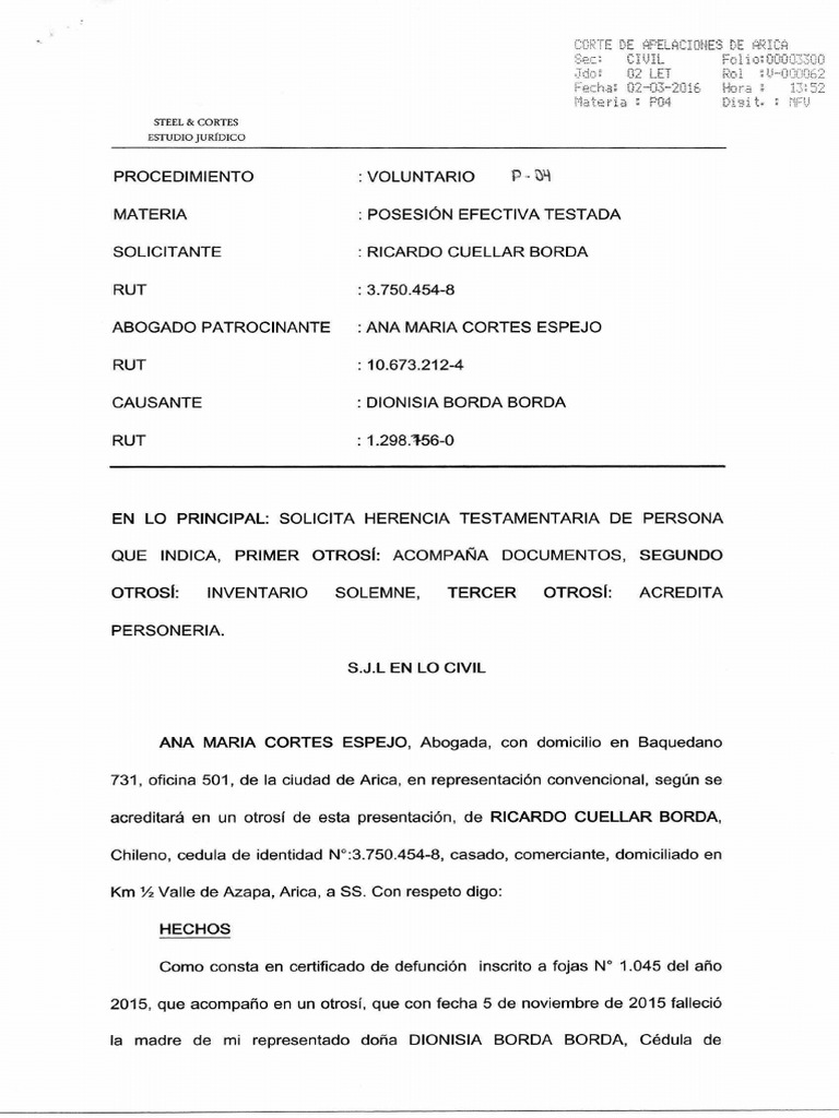 modelo SOLICITUD POSESION EFECTIVA TESTADA | PDF