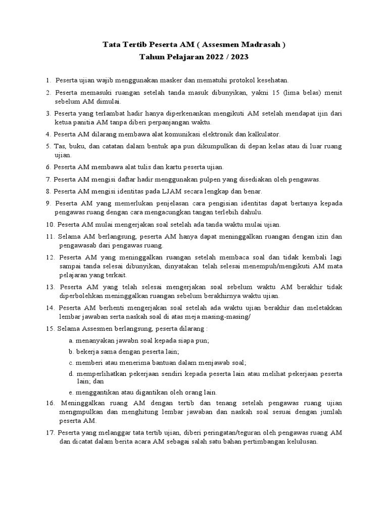 Tata Tertib Peserta Ujian Tahun 2023 | PDF