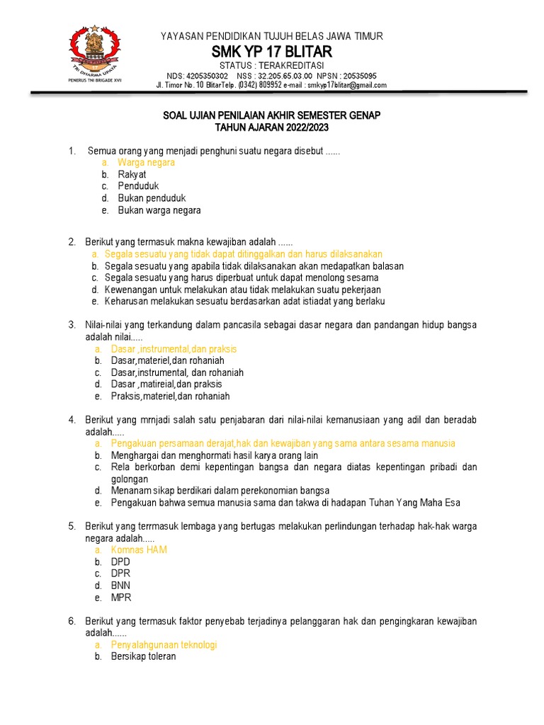 Soal Pas Genap PKN Xii 23 | PDF