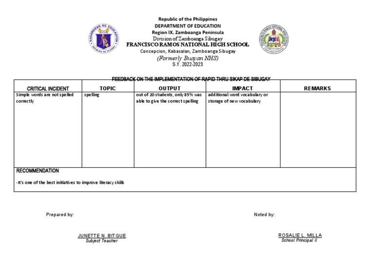 Feedback and Recommendation Template | PDF