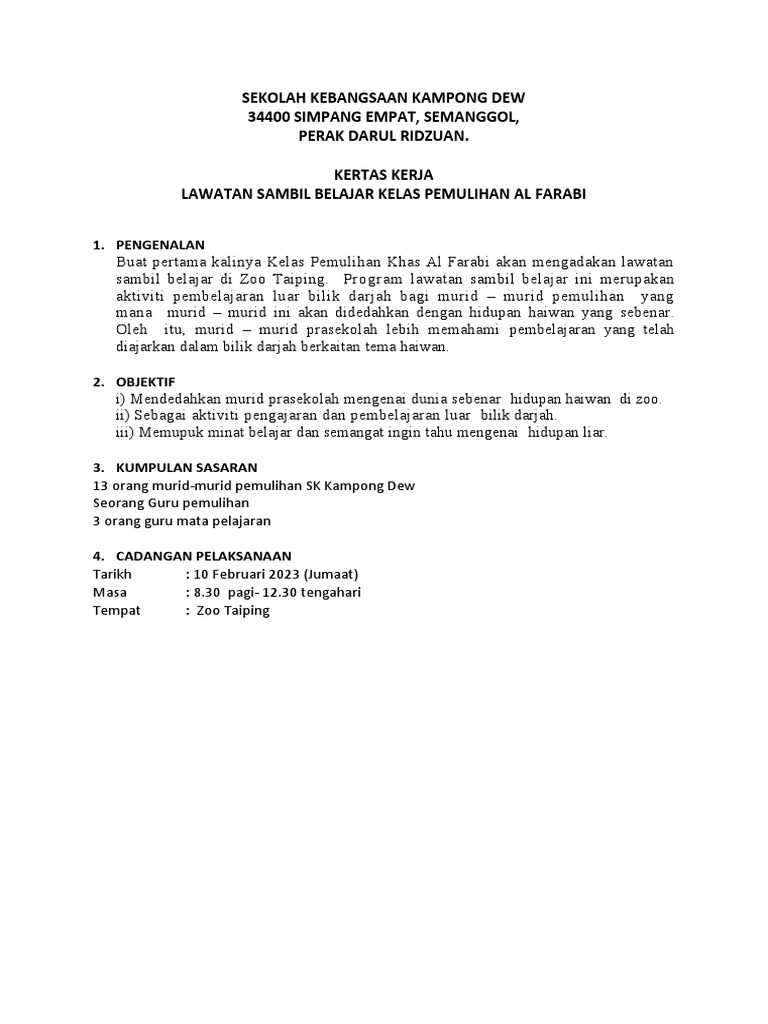 Kertas Kerja Lawatan Zoo | PDF