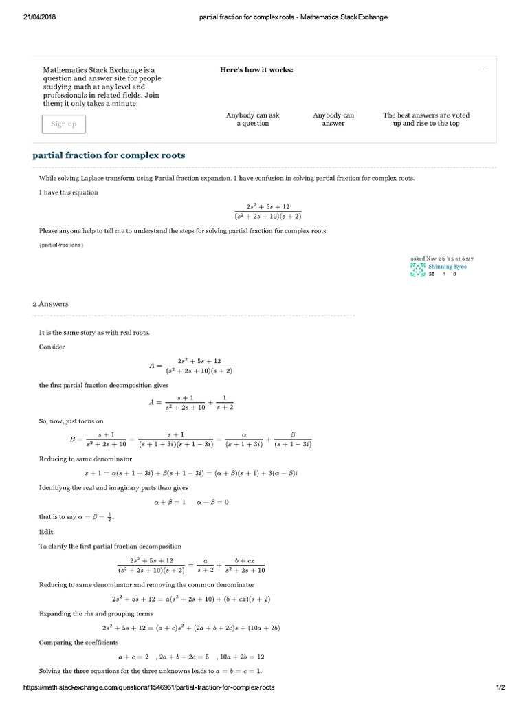 1-Partial Fraction Expansion Complex Roots | PDF