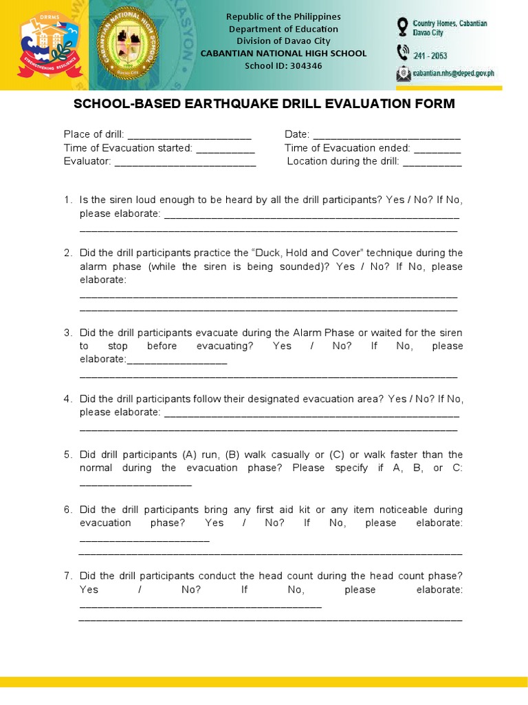 Earthquake Drill Evaluation Form | Download Free PDF | Emergency ...