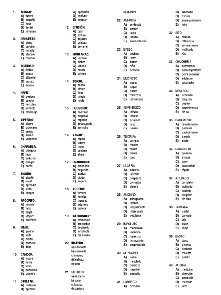 Test de Sinónimos en Español | PDF