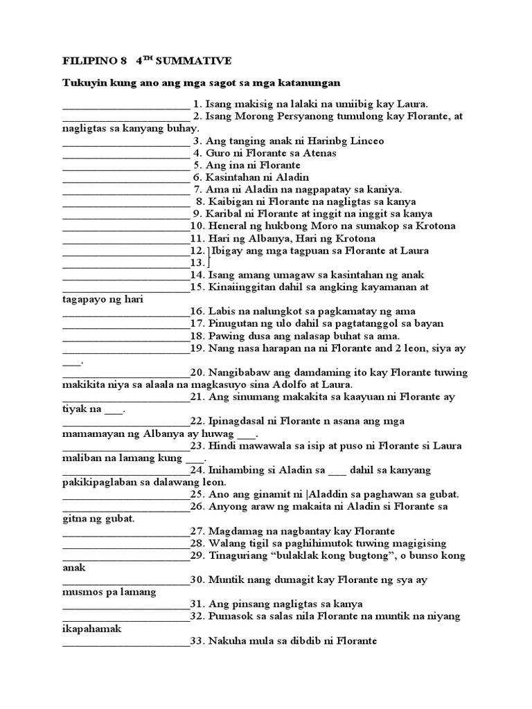 Filipino 8 4TH Summative | PDF