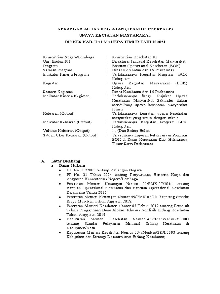 TOR Bid Kesmas 2021 | PDF