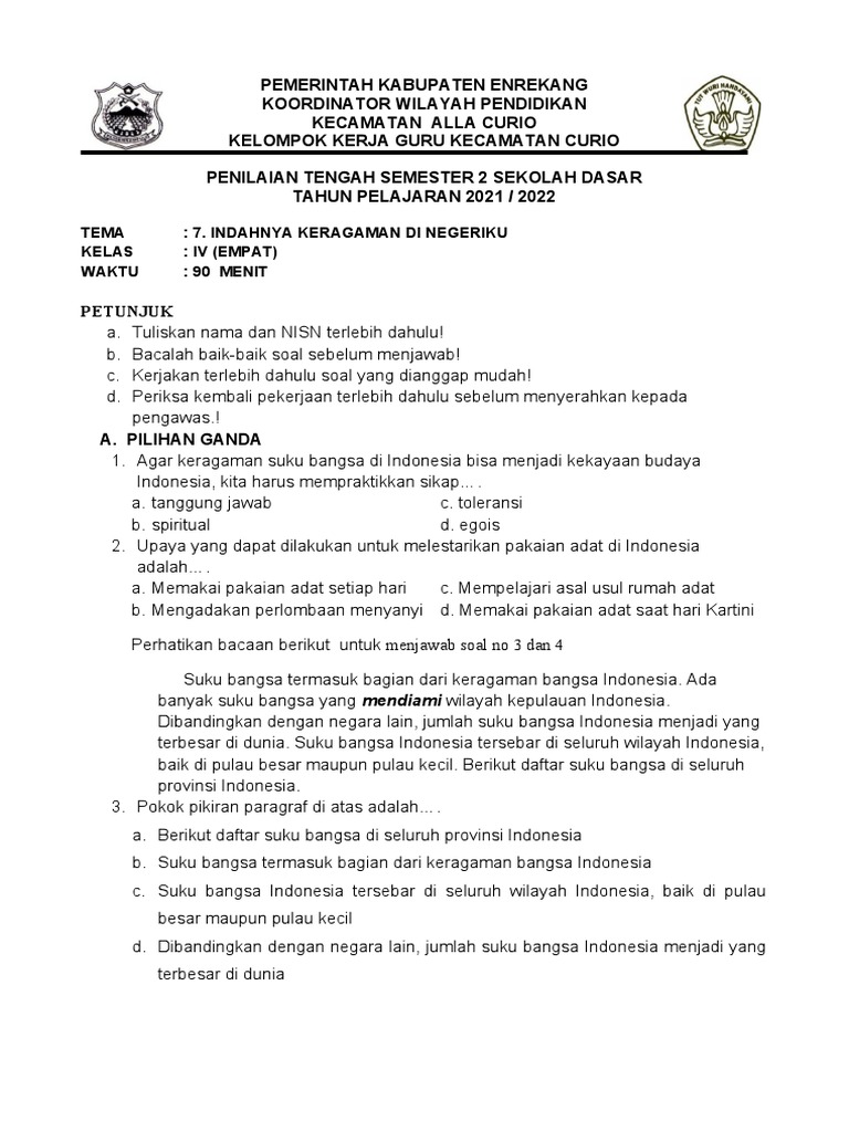 SOAL PTS TEMA 7 KELAS 4 Ok | PDF