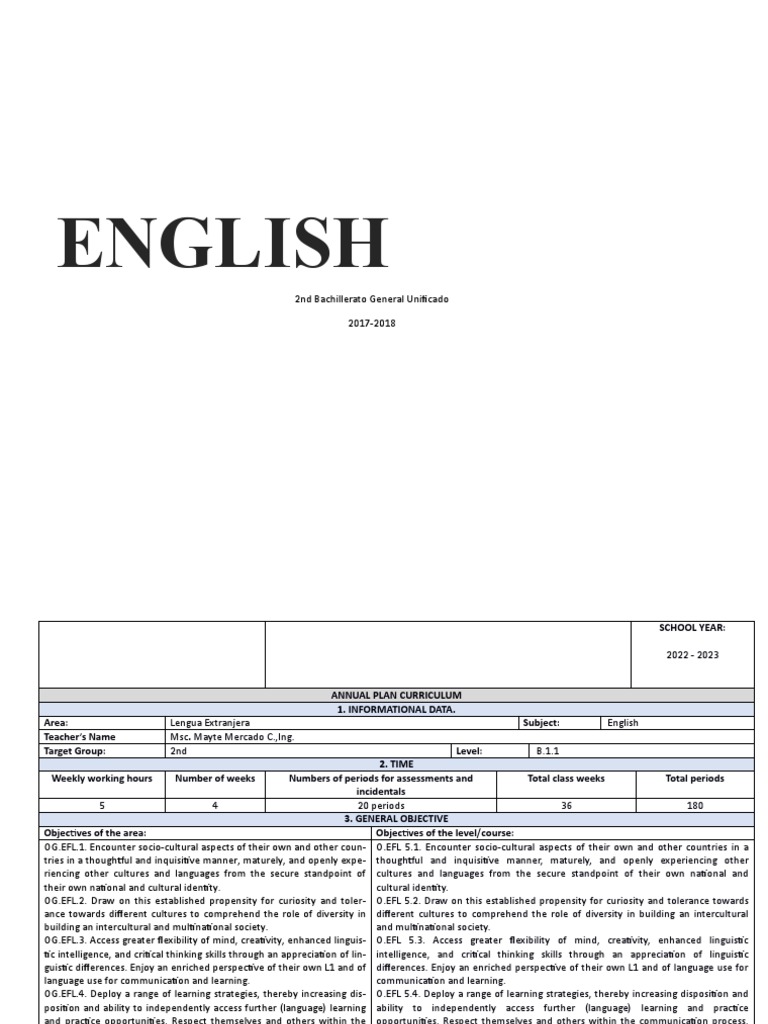 2do bach. Inglés PLANIFICACION | PDF