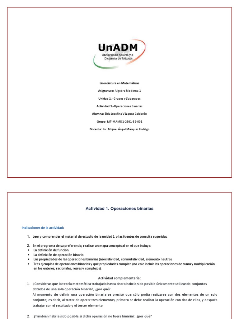 Operaciones Binarias en Álgebra Moderna | PDF