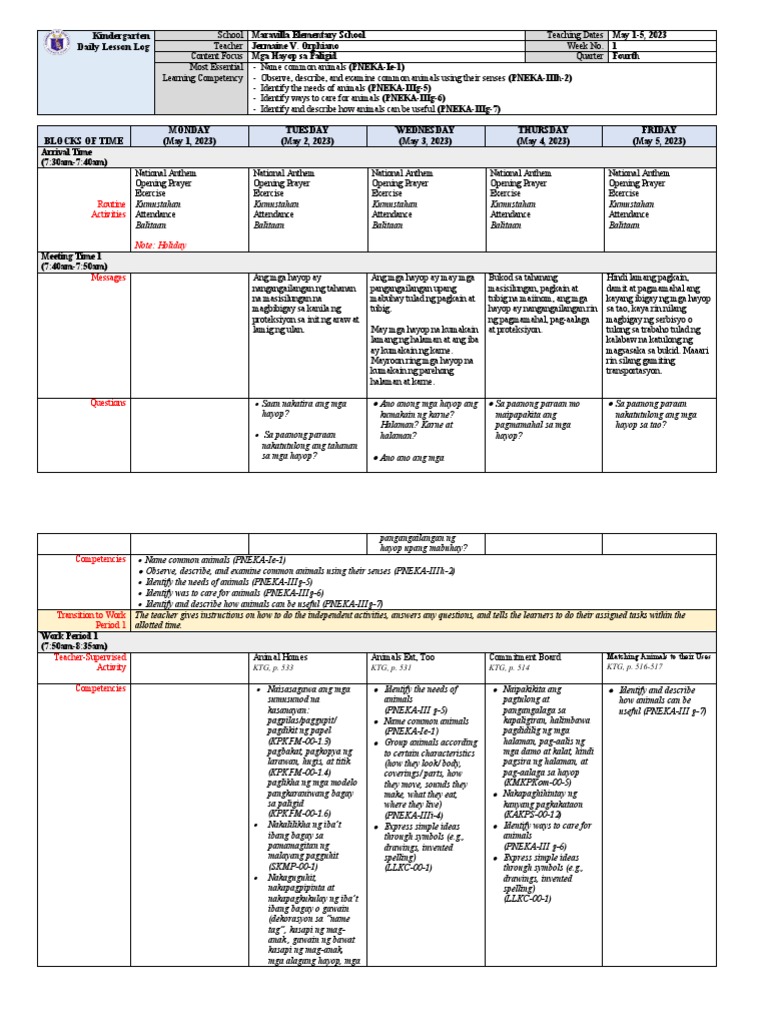 Kindergarten-DLL-MELC-Q4-Week 1 asf.docx | PDF