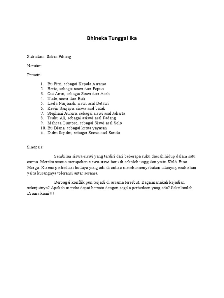Naskah Drama Bhineka Tunggal Ika | PDF