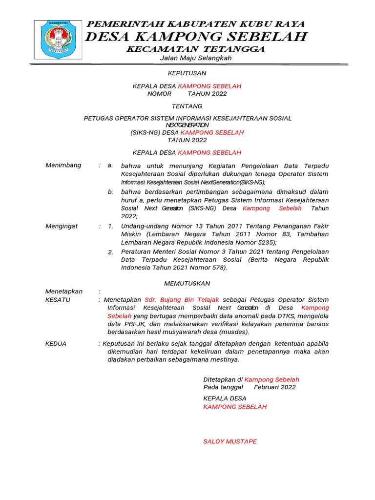 Format SK Petugas | PDF