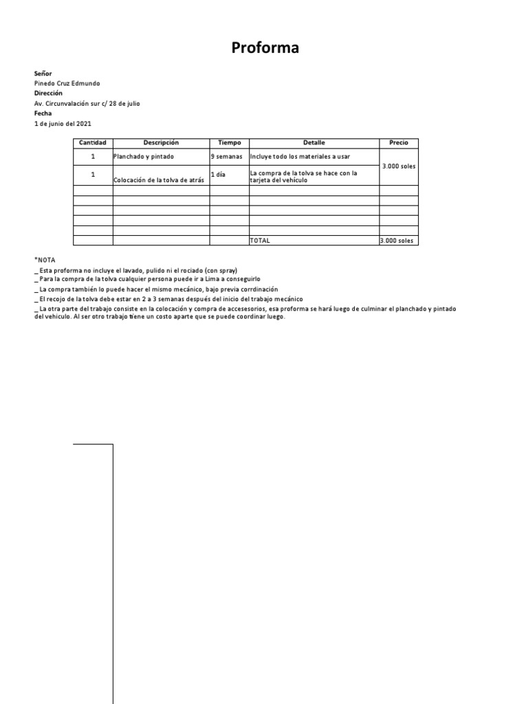 Proforma Vehicular | PDF