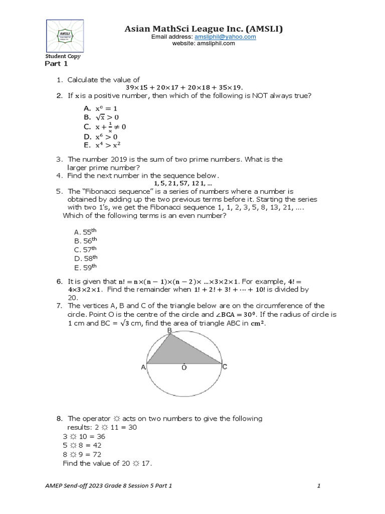 AMSLI Questions Part 3 | PDF | Numbers | Circle