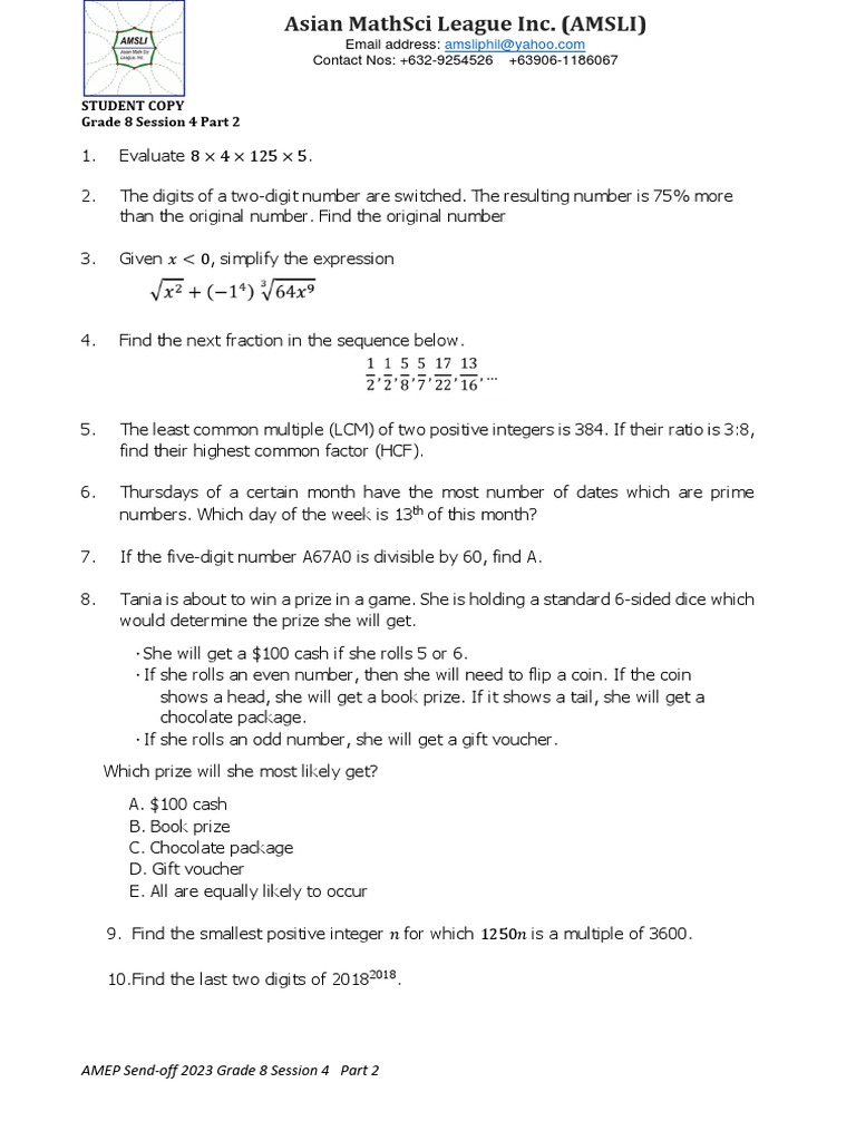 AMSLI Questions Part 2 | PDF | Mathematics | Arithmetic