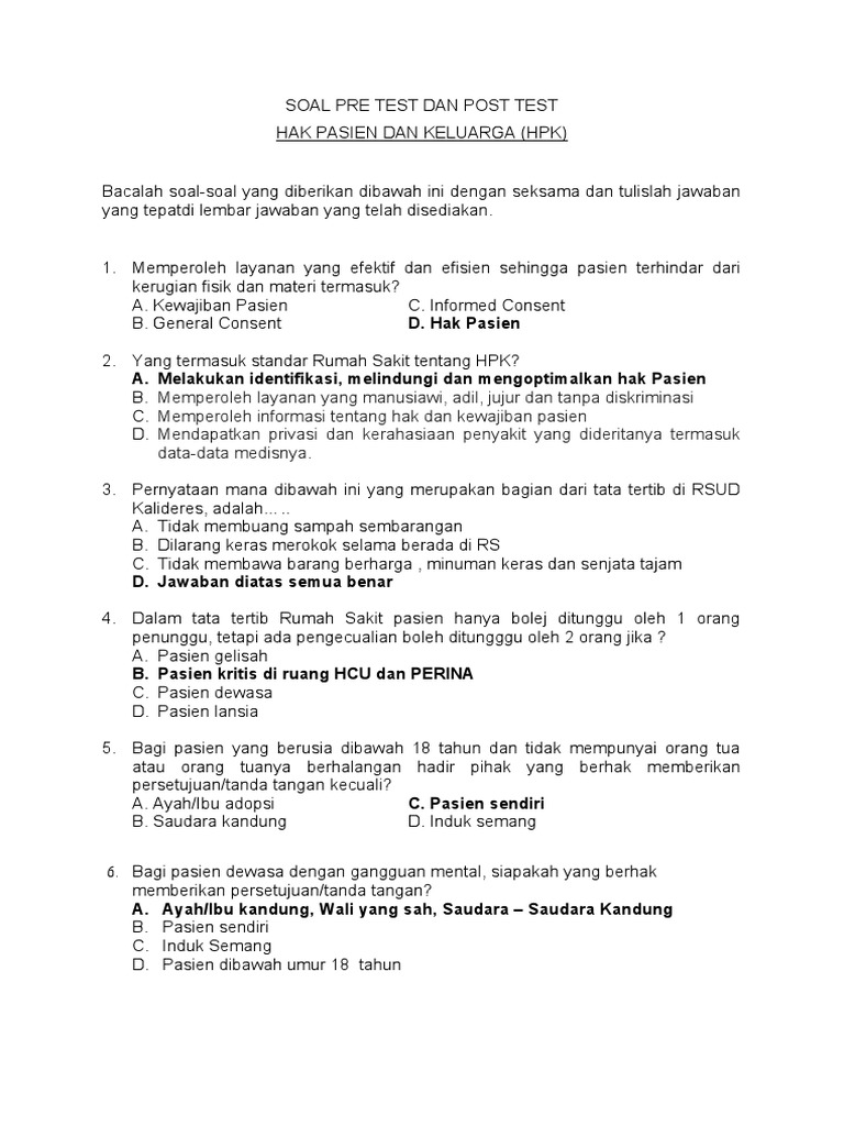 Soal Pre Test Dan Post Test HPK | PDF