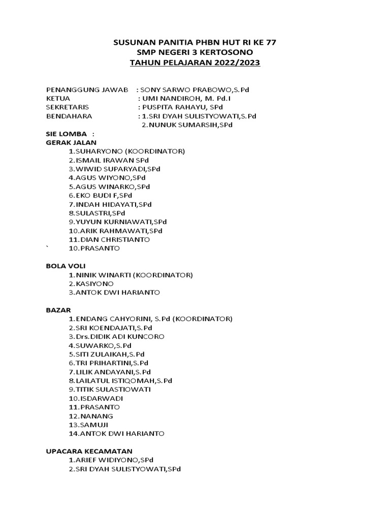 Panitia PHBN Hut Ri Ke 77 | PDF