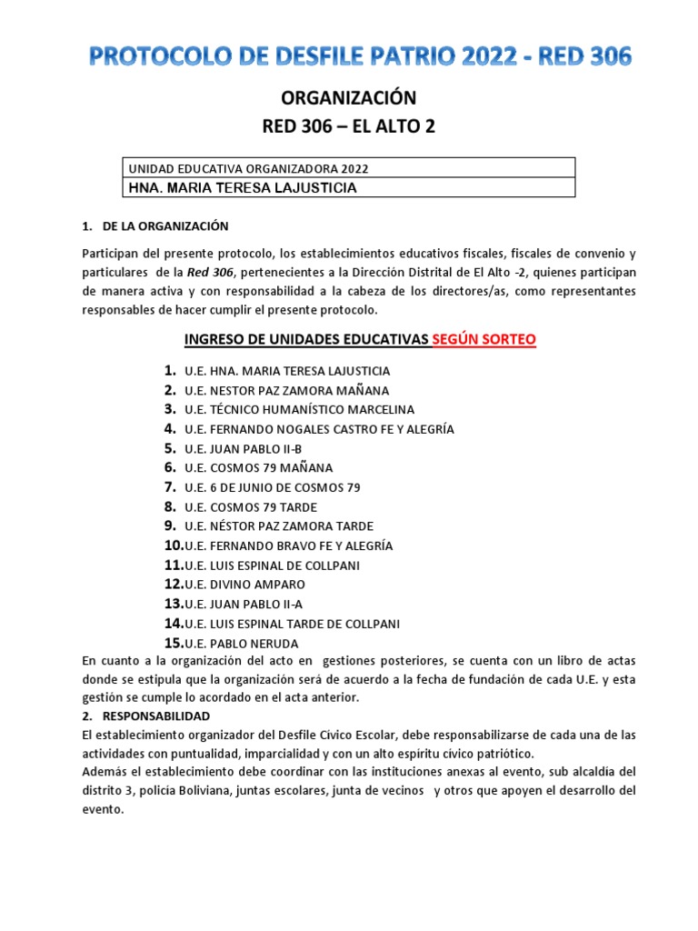 Protocolo Desfile Red 306 Aprobado 30 de Junio | PDF