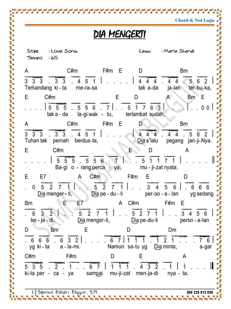 Dia Mengerti Maria Shandy Not Angka | PDF