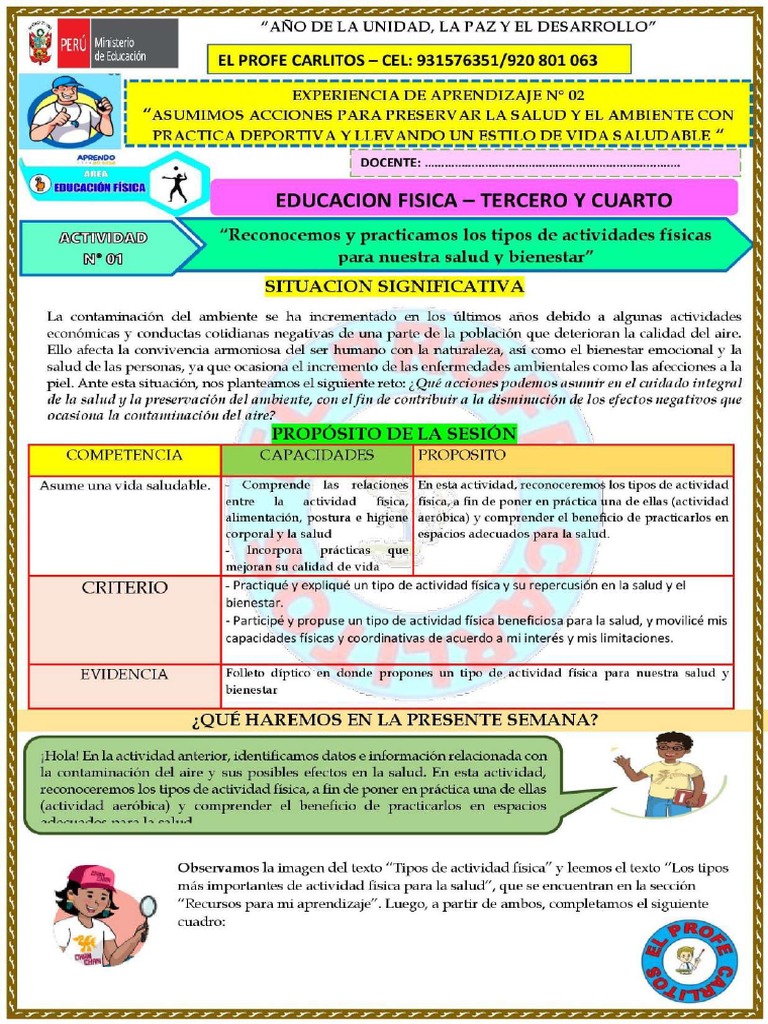 Experiencia de Aprendizaje 02 - Actividad 01 - 3ero y 4to - Educacion Fisica - 00001 | PDF