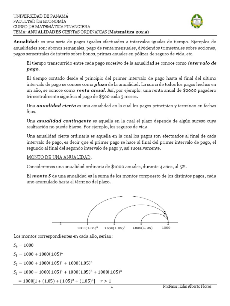 Anualidades Ciertas Ordinarias Teoría y Practica - Comp | PDF