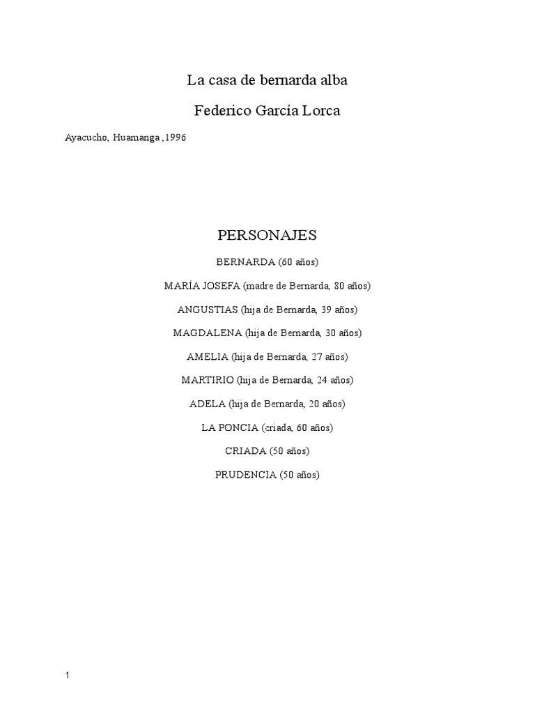 La Casa de Bernarda Alba GUION | PDF