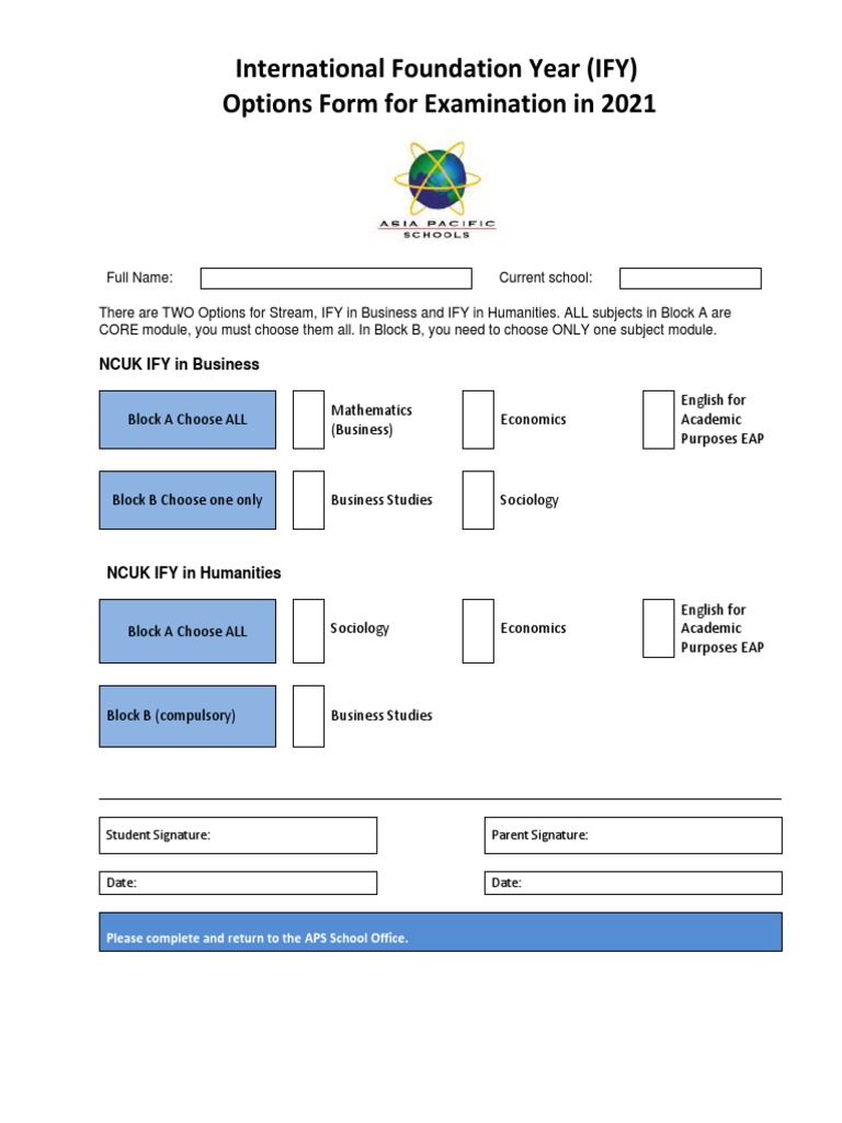 IFY Options Form September 2021 PDF | PDF