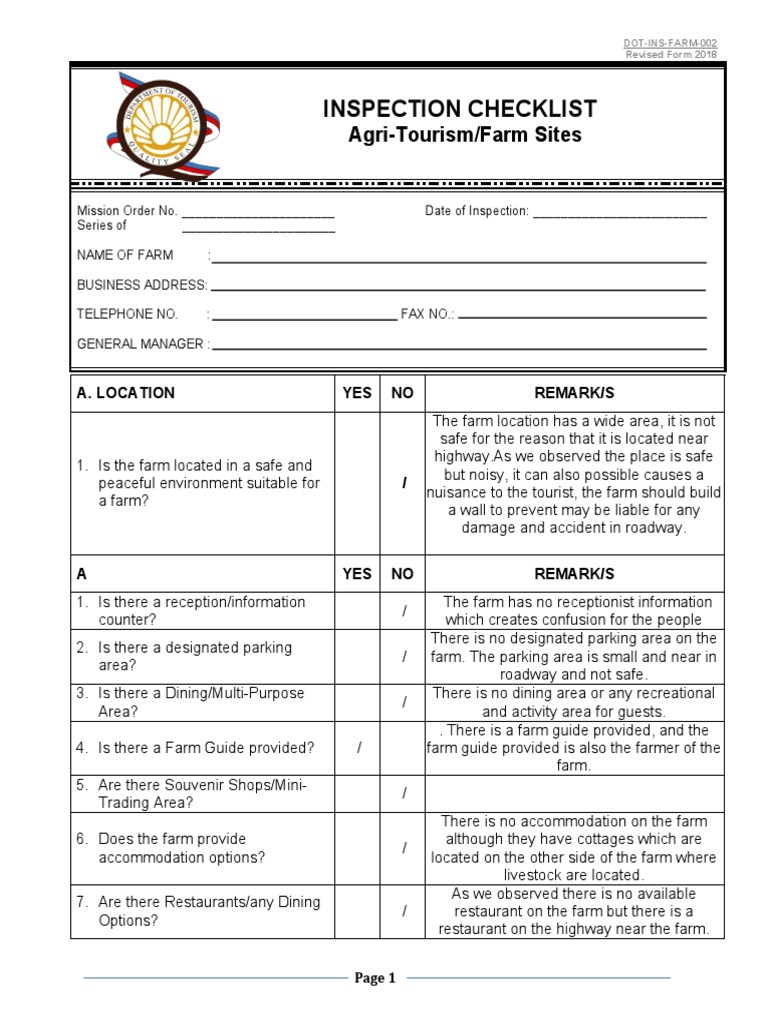 Inspection-Checklist-2018-Agri-Tourism-Farm-Site (1) | PDF | Public ...