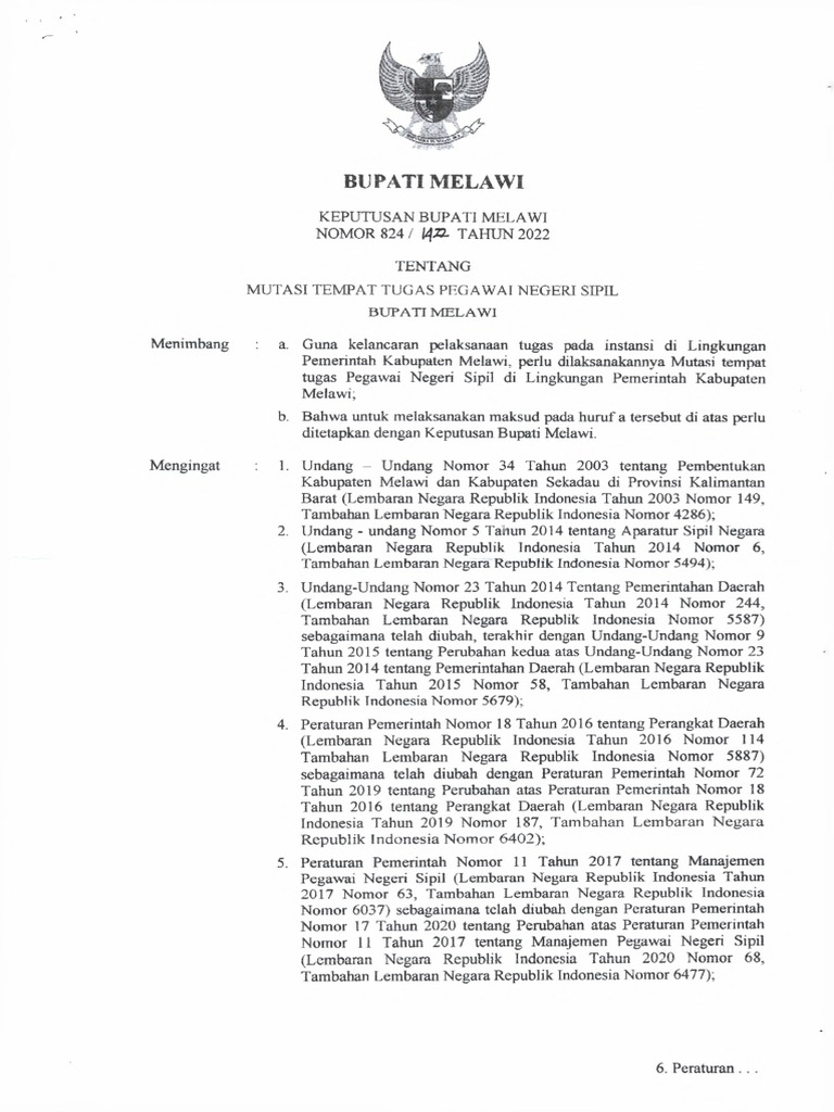 Mutasi PNS Kabupaten Melawi | PDF | Pengelolaan Keuangan & Uang