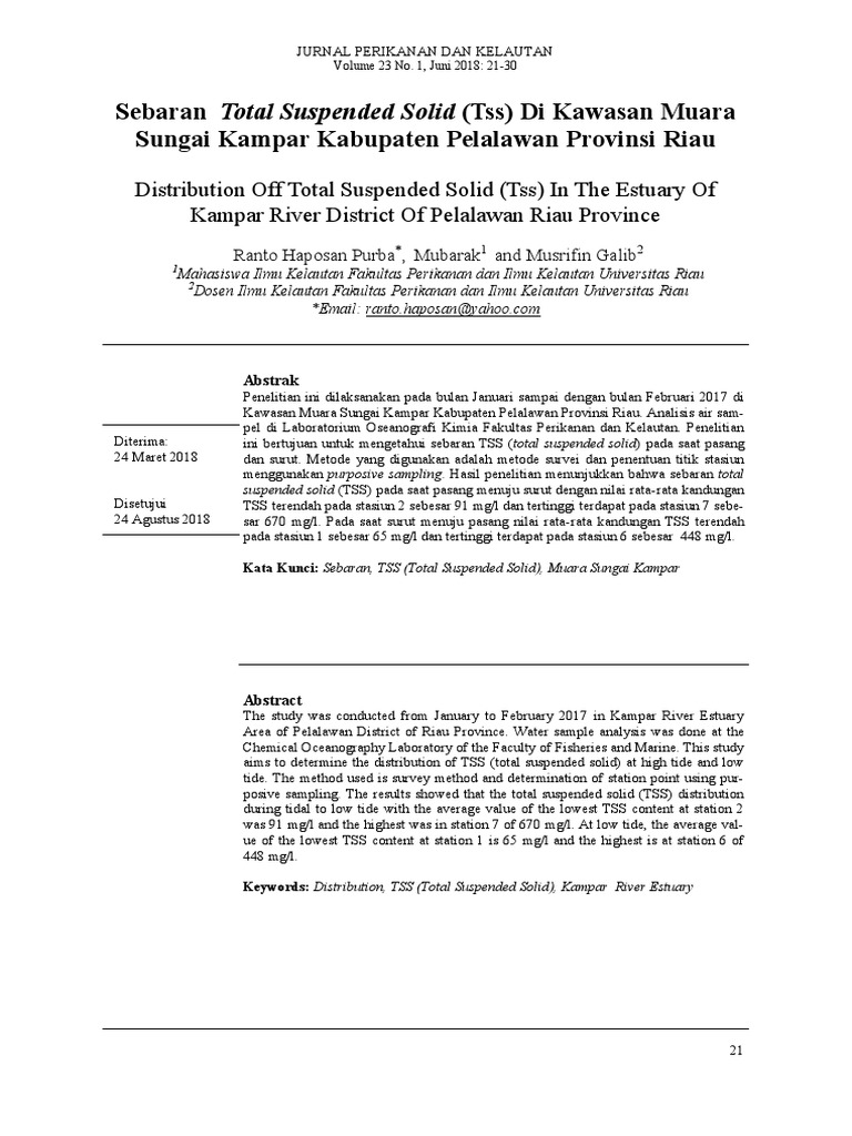 Sebaran Total Suspended Solid Tss Di Kaw A5e796f8 | PDF