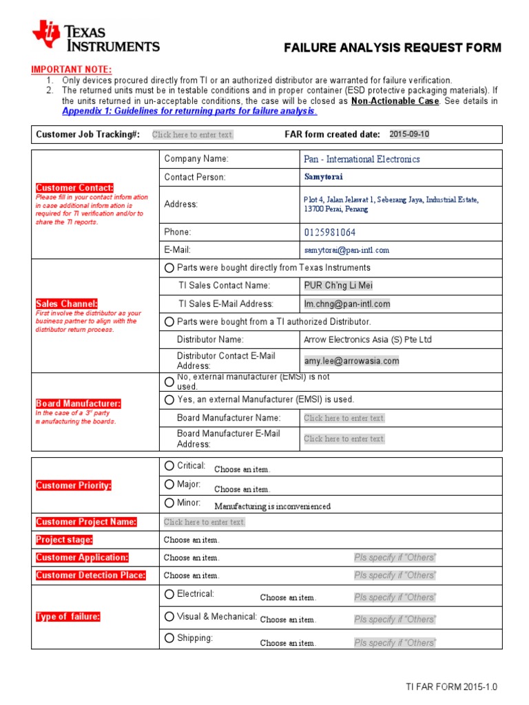TI FA Form | PDF | Electrostatic Discharge | Electricity