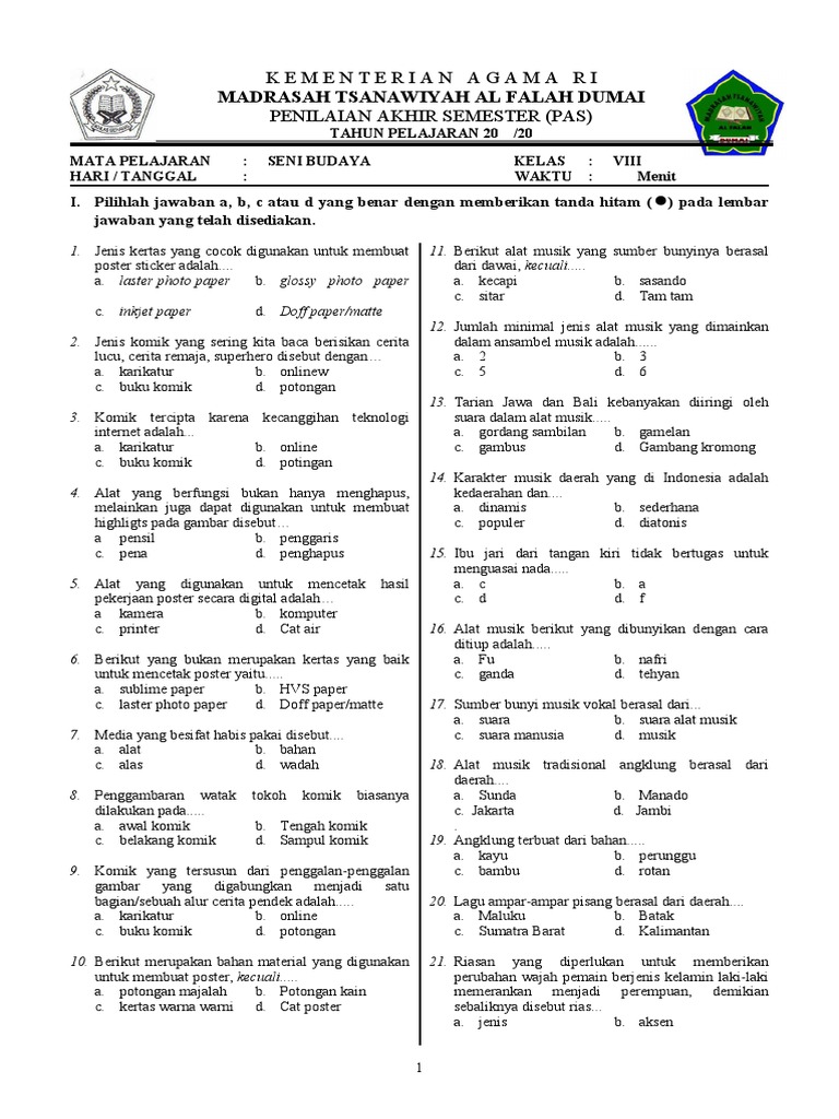 Soal Ujian Pat SBK 8 2022 | PDF