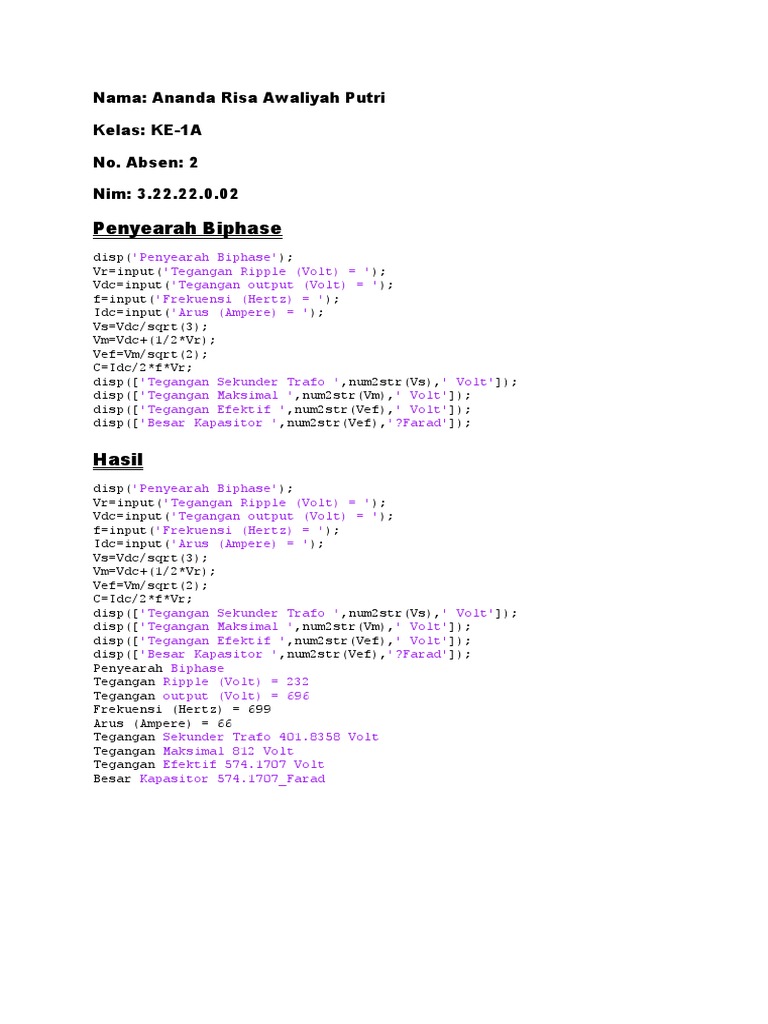 Ananda Risa - KE 1A - Penyearah Biphase | PDF
