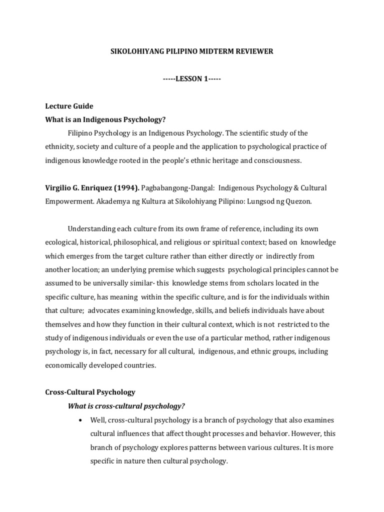 Sikolohiyang Pilipino Midterm Reviewer | PDF | Psychology | Science Sikolohiyang Pilipino Midterm Reviewer | PDF | Psychology | Science